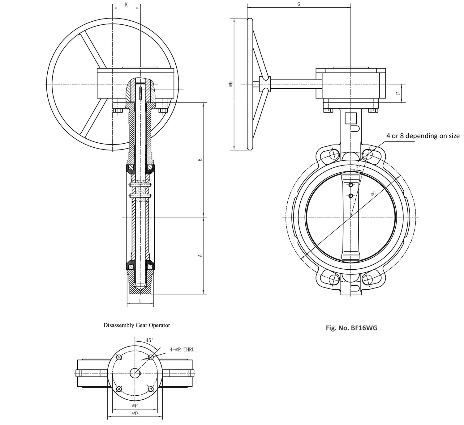 Fig. BF16WG Ductile Iron Butterfly Valve Semi Lugged Type, Gear ...